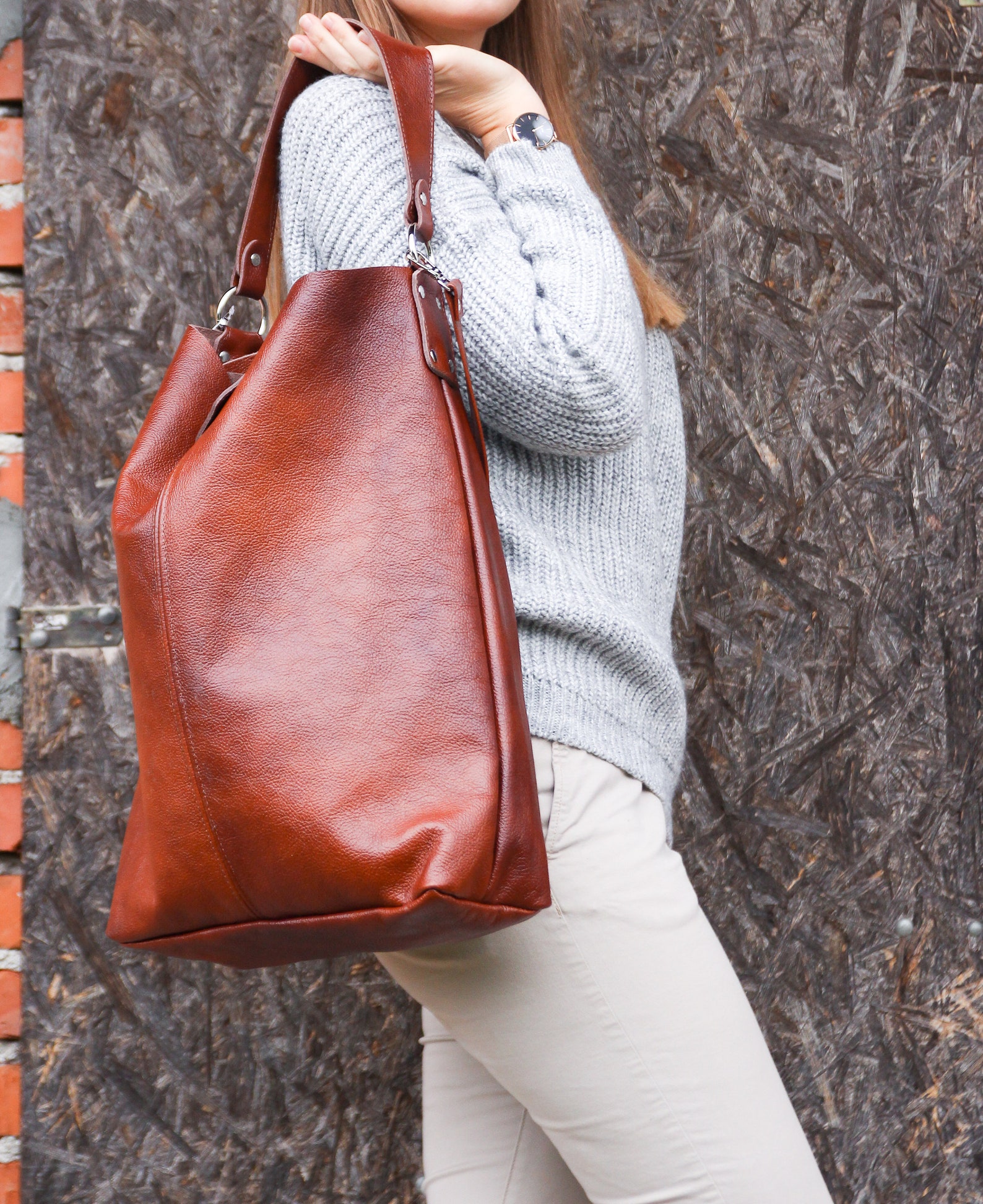 OVERSIZE Brown SHOPPER Bag Large Leather Shopper Cognac - Etsy Canada