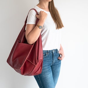 RED OVERSIZE HANDBAG, Leather Women Purse, Shoulder Bag, Shoulder Hobo ...