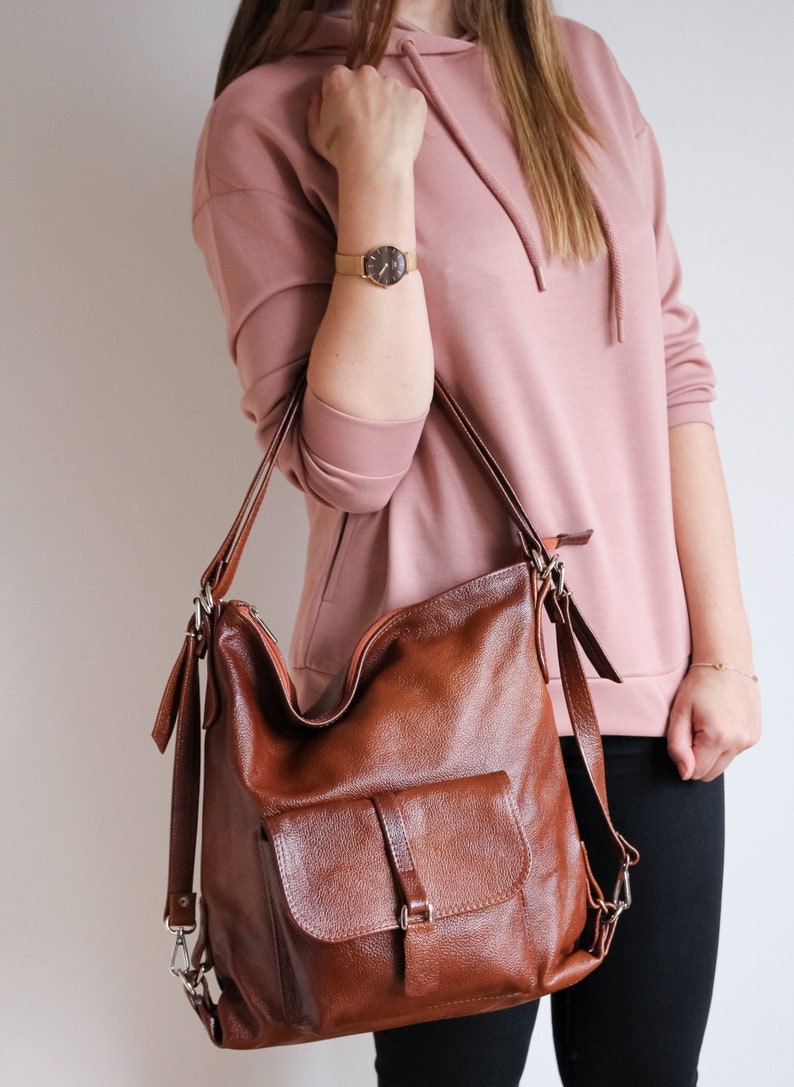 BROWN LEATHER BACKPACK Purse Convertible Leather Handbag - Etsy