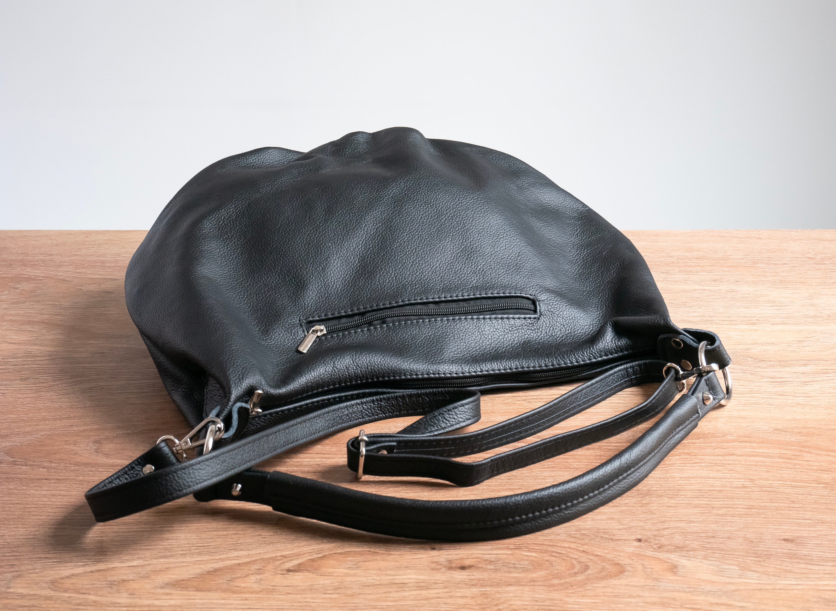 BLACK LEATHER SHOULDER Hobo Bag Everyday Crossbody Leather | Etsy