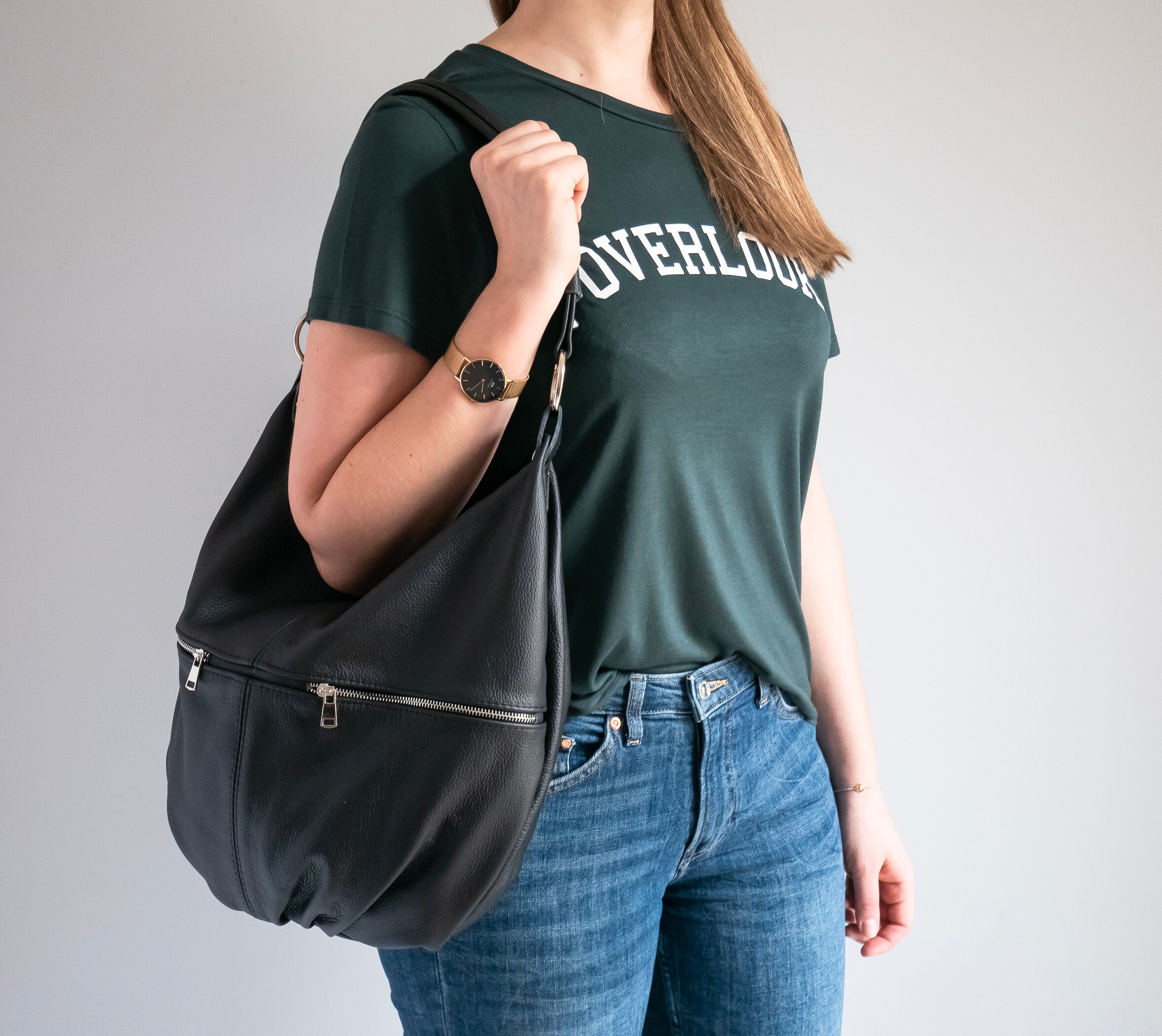 BLACK LEATHER SHOULDER Hobo Bag Everyday Crossbody Leather | Etsy