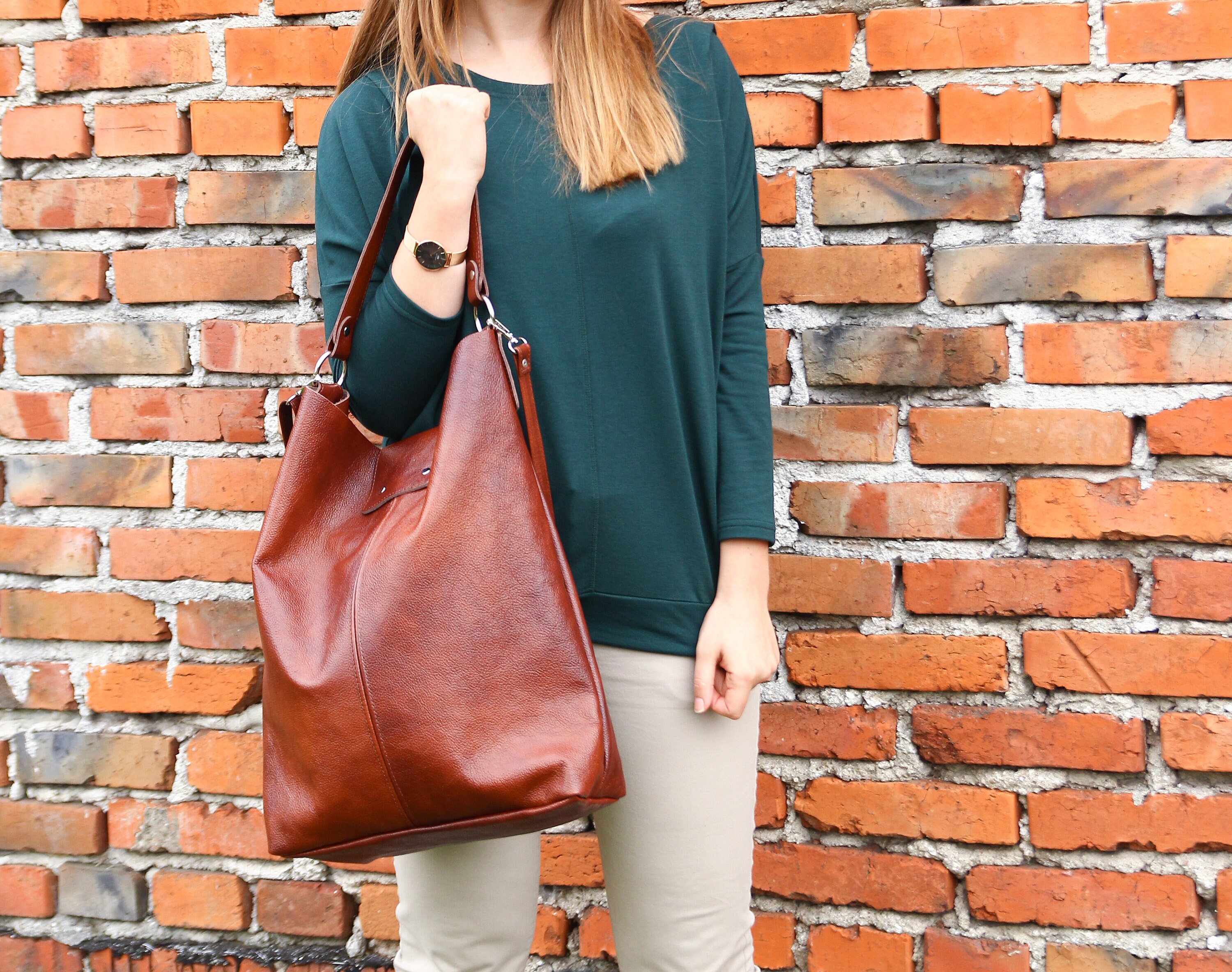 OVERSIZE Cognac Brown SHOPPER Bag Large Leather Shopper - Etsy