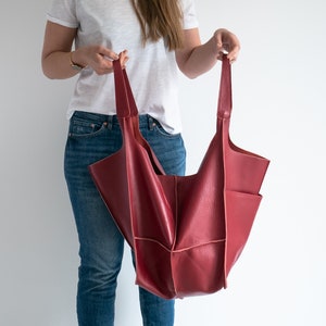 RED OVERSIZE HANDBAG, Leather Women Purse, Shoulder Bag, Shoulder Hobo ...