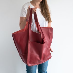 RED OVERSIZE HANDBAG, Leather Women Purse, Shoulder Bag, Shoulder Hobo ...