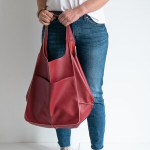 RED OVERSIZE HANDBAG, Leather Women Purse, Shoulder Bag, Shoulder Hobo ...