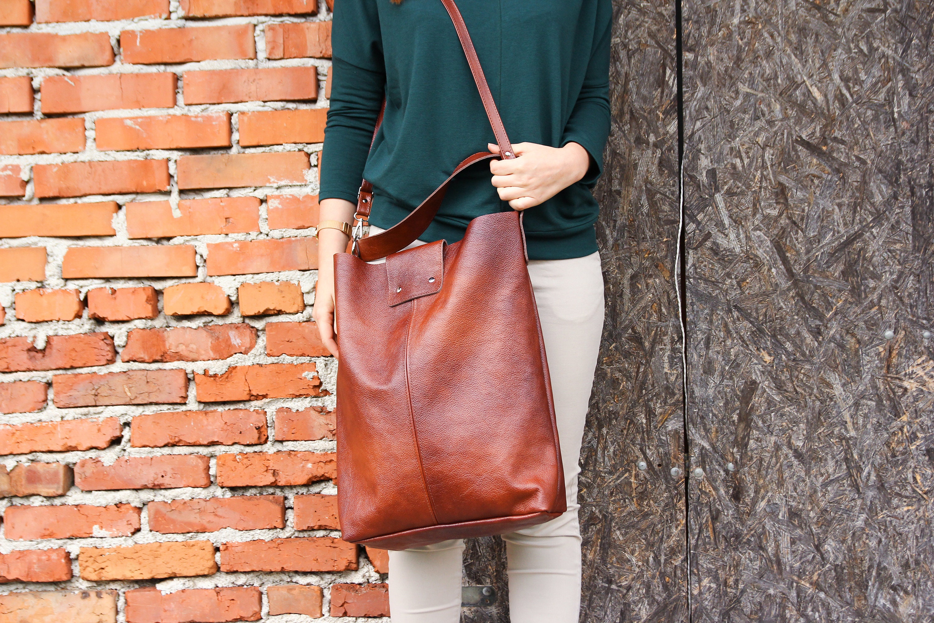 OVERSIZE Cognac Brown SHOPPER Bag Large Leather Shopper - Etsy