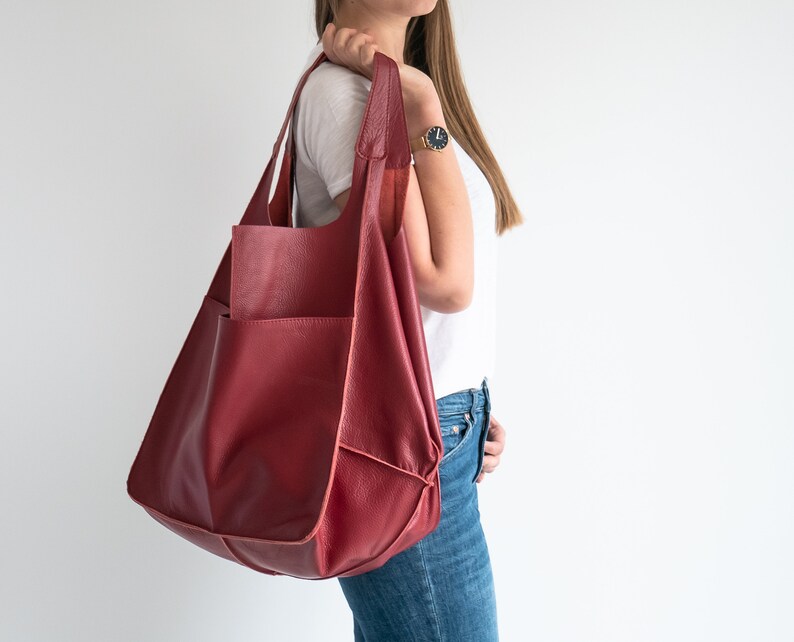 RED OVERSIZE HANDBAG Leather Women Purse Shoulder Bag - Etsy