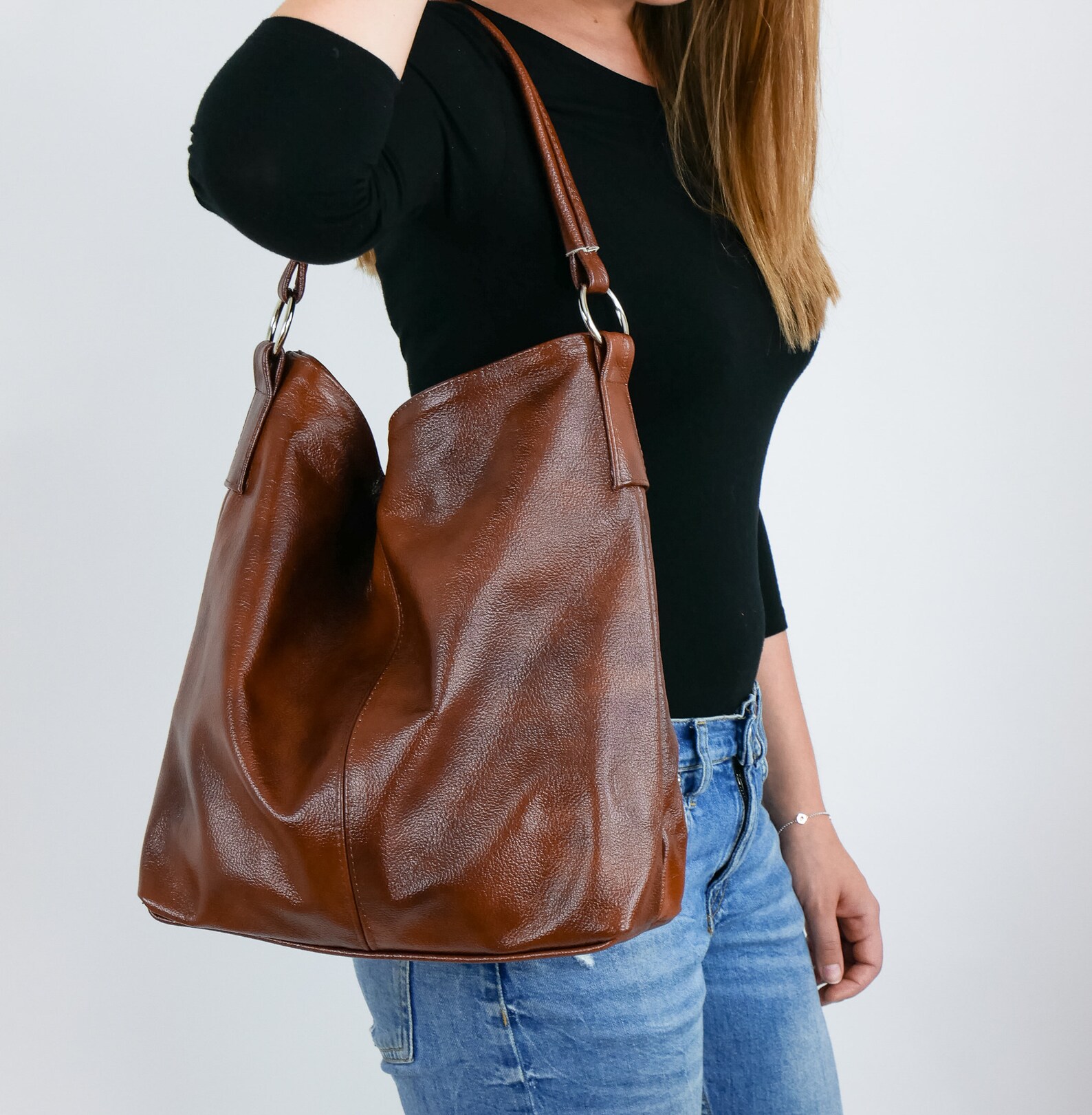 Leather HOBO Bag Chestnut Brown Leather Handbag Crossbody | Etsy Canada