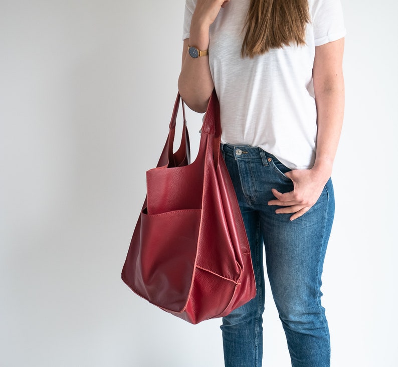RED OVERSIZE HANDBAG Leather Women Purse Shoulder Bag - Etsy