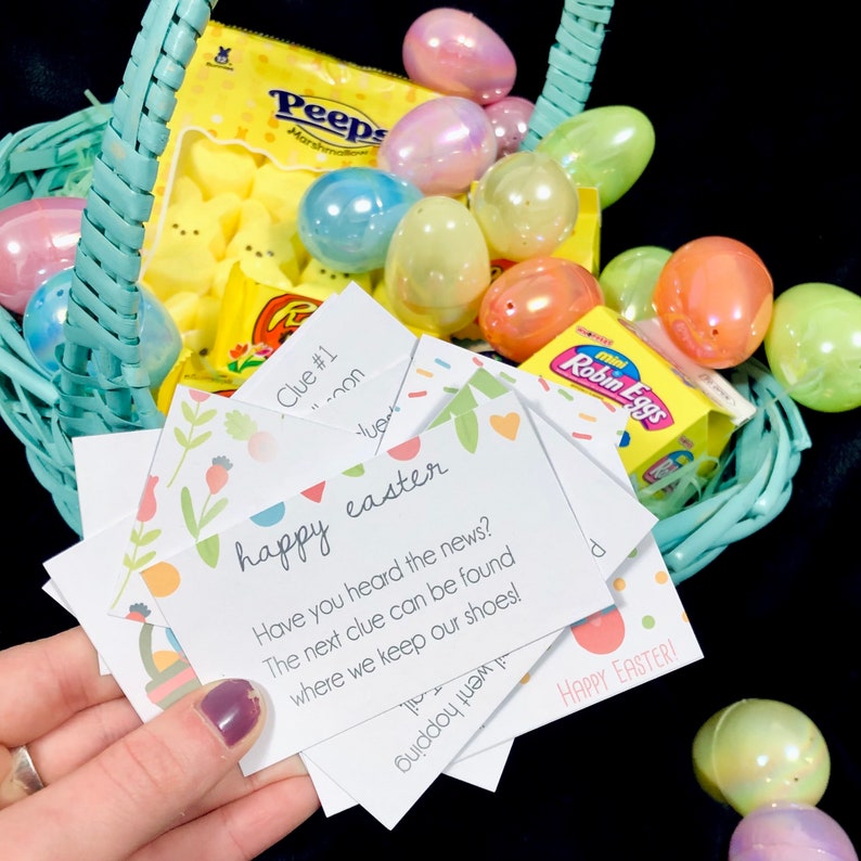 Printable Scavenger Hunt for Easter Basket, Clue Cards Egg Hunt, Easter ...