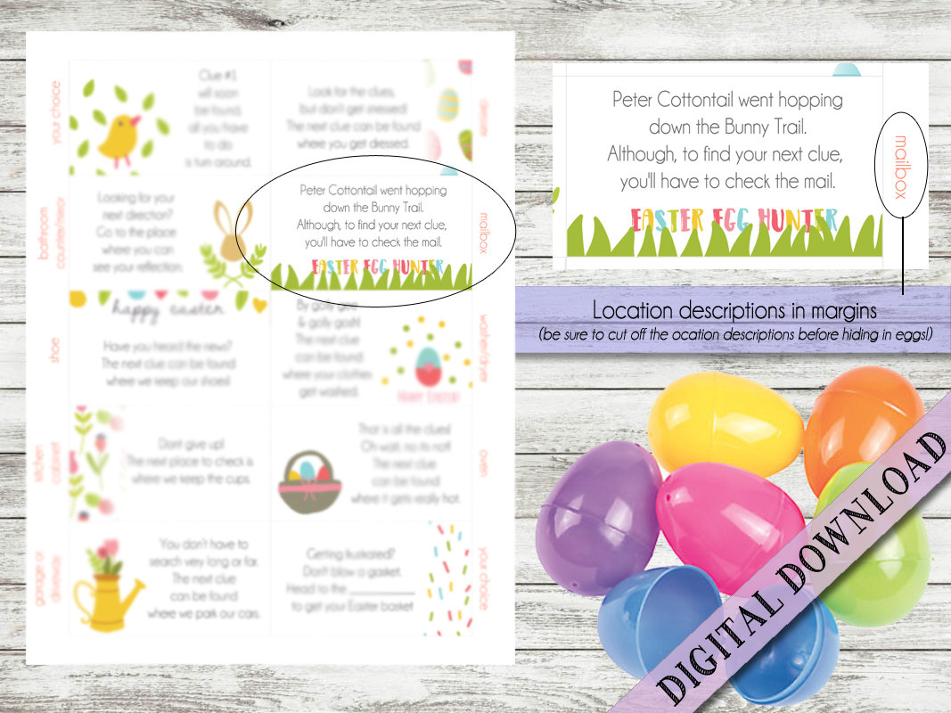 Printable Scavenger Hunt for Easter Basket, Clue Cards Egg Hunt, Easter ...