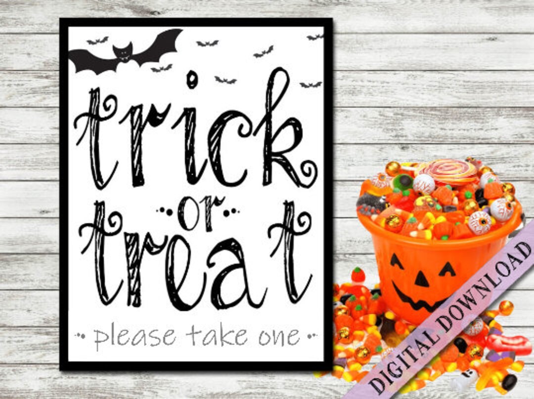 Trick or Treat Candy Sign Porch Happy Halloween Party Take One - Etsy
