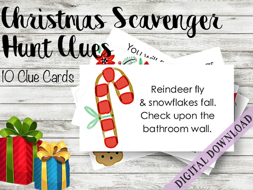 Christmas Scavenger Hunt Clue Cards Fun Activity Game Presents ...