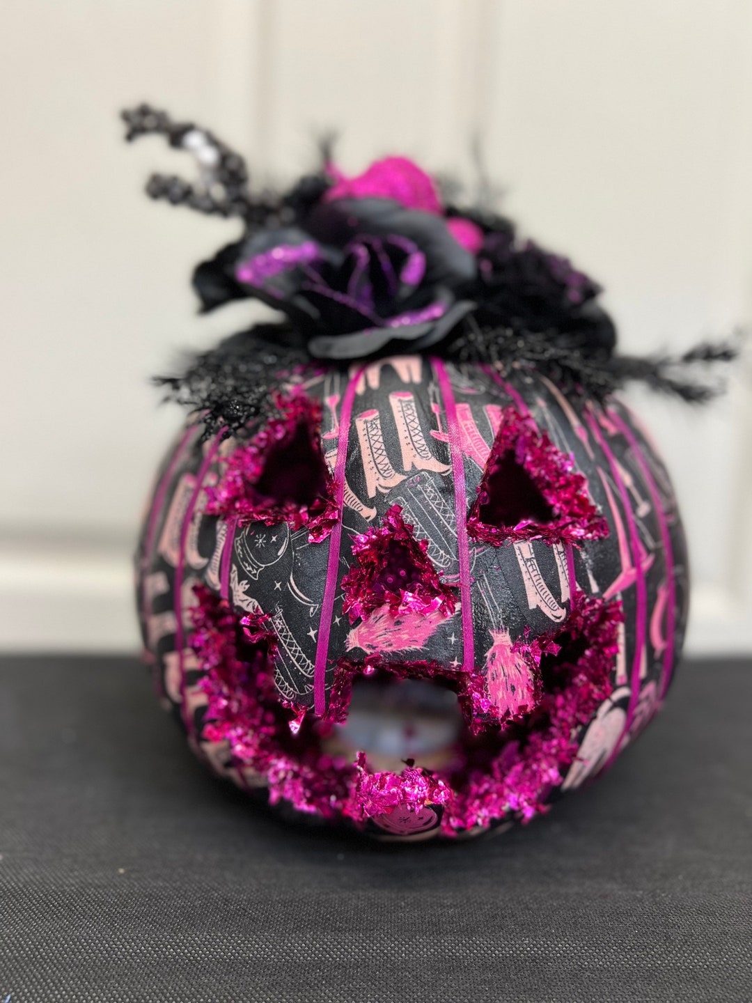 Witch Pink Glitter Shiny Lighted Jack O Lantern Glowing - Etsy