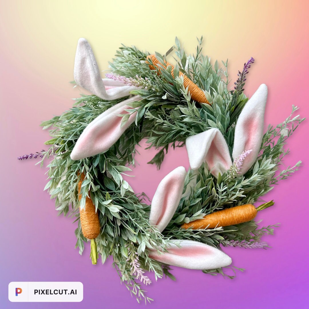 Greenery Easter Wreath, Bunny Ears and Carrots, Spring Wreath, Simple ...