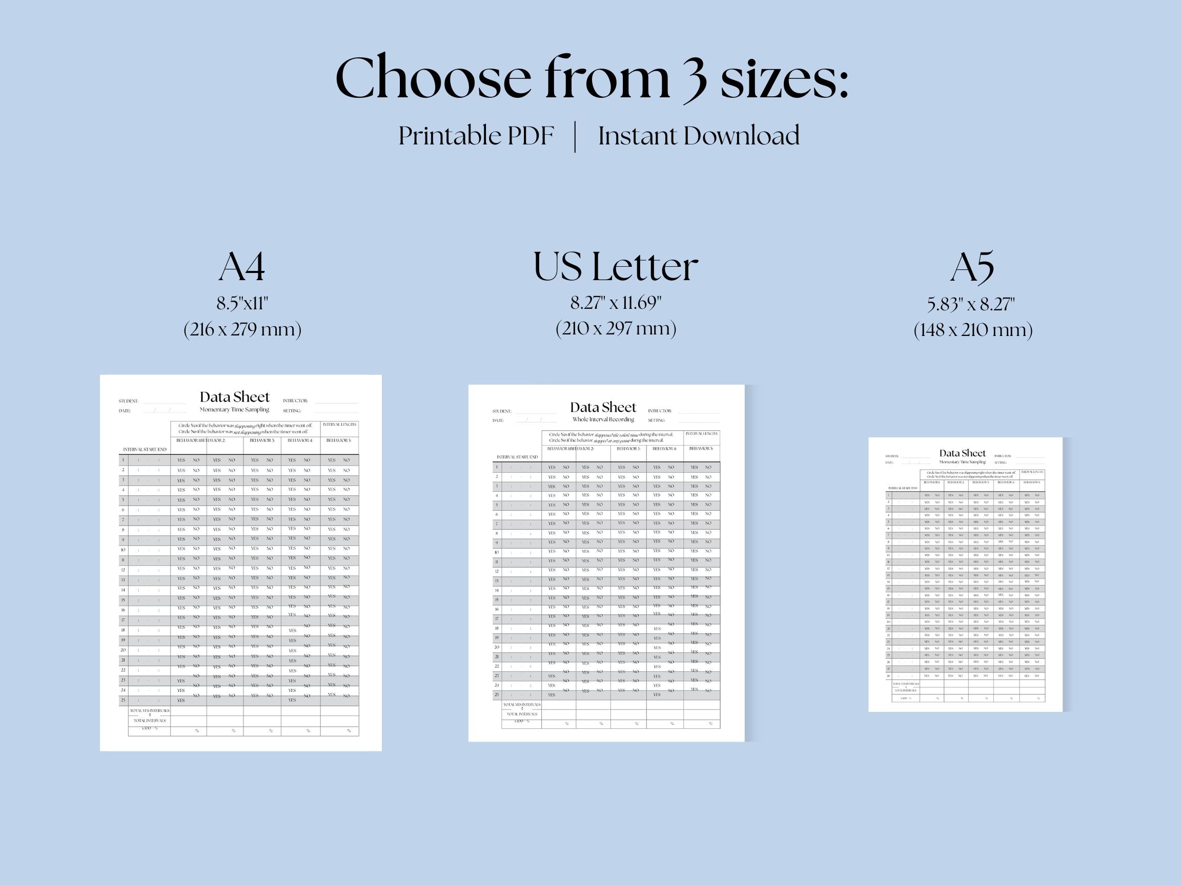 Interval-based Data Sheets Printable, ABA Sampling Recording ...