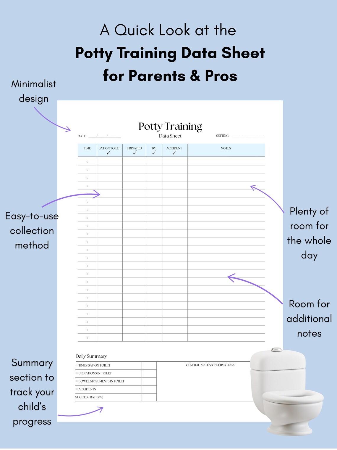 Potty Training Log for Parents | Printable Toilet Success Chart ...