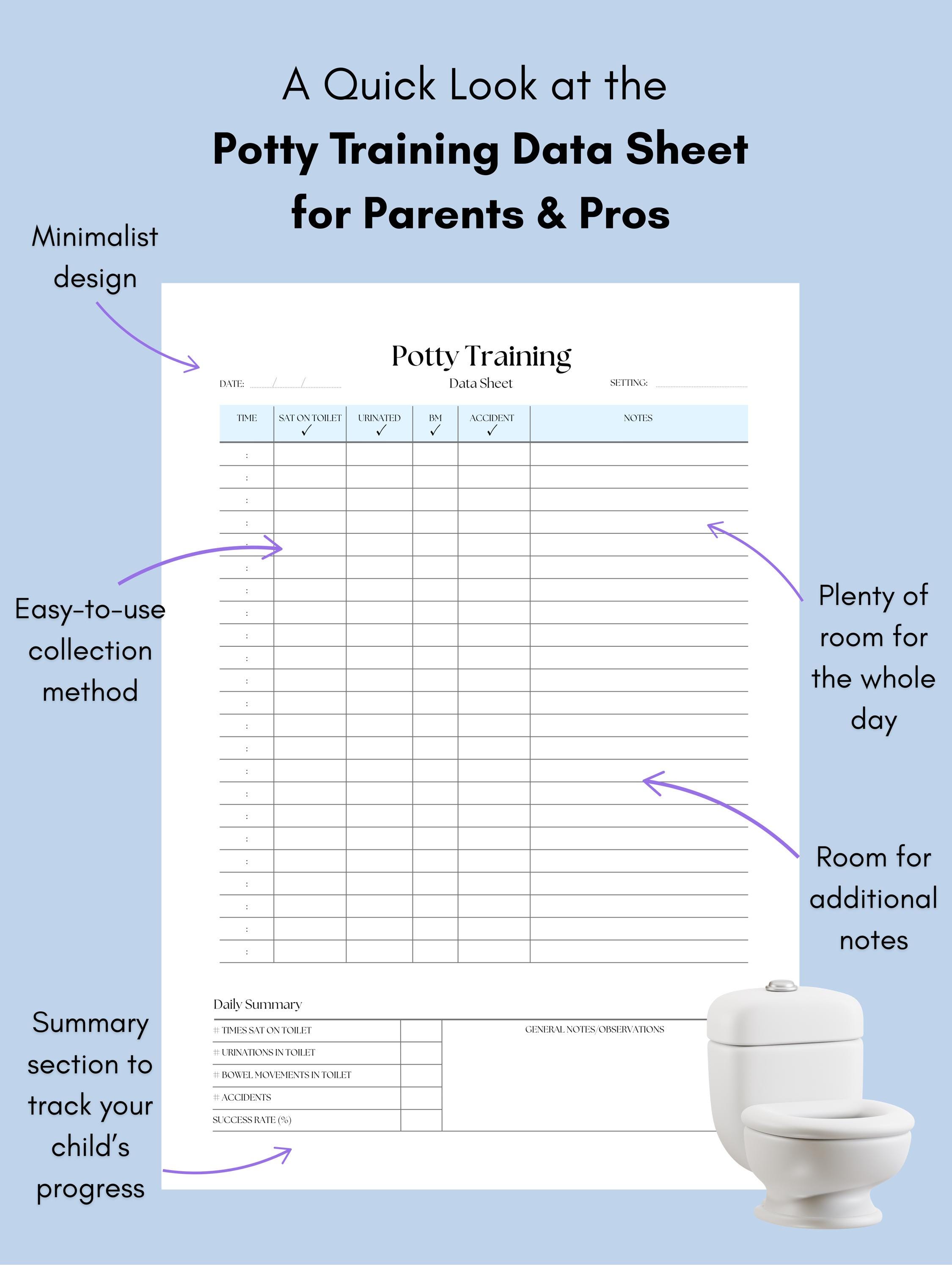 Potty Training Log for Parents | Printable Toilet Success Chart ...