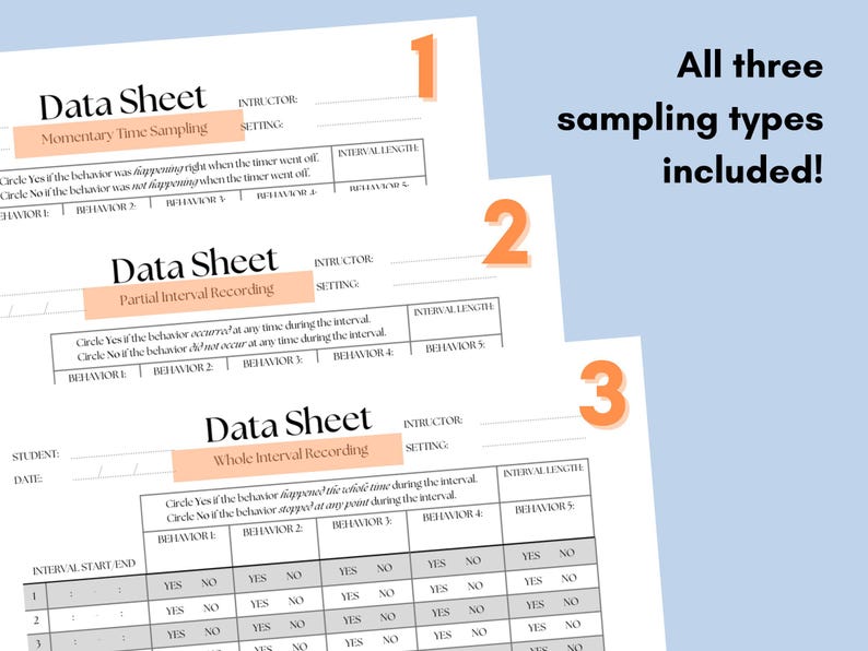 ABA Data Collection Sheets: Interval Recording, Behavior Tracking ...