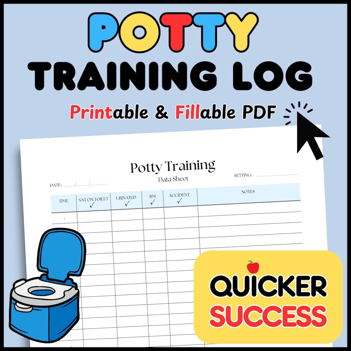 Potty Training Log for Parents | Printable Toilet Success Chart ...