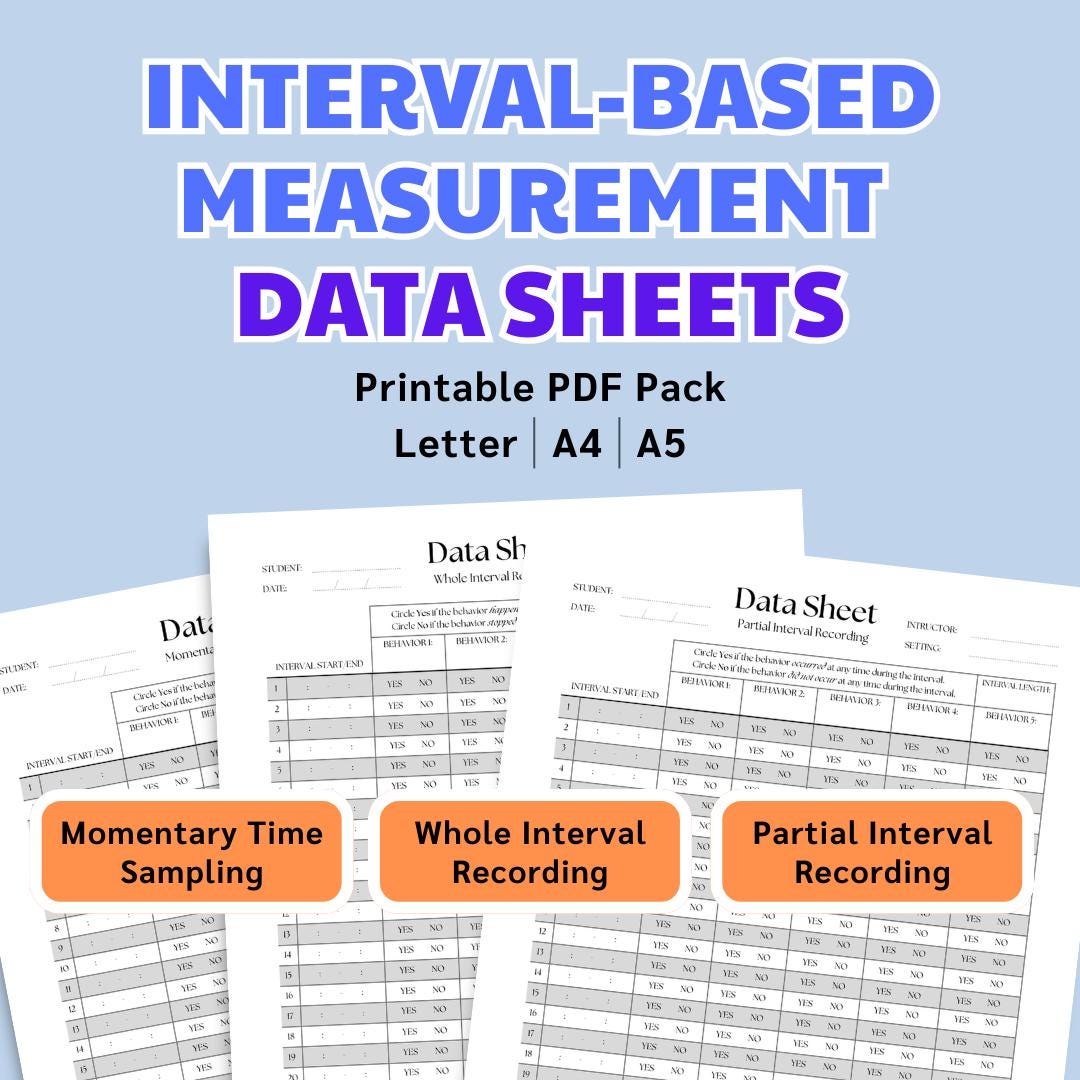 Interval-based Data Sheets Printable, ABA Sampling Recording ...