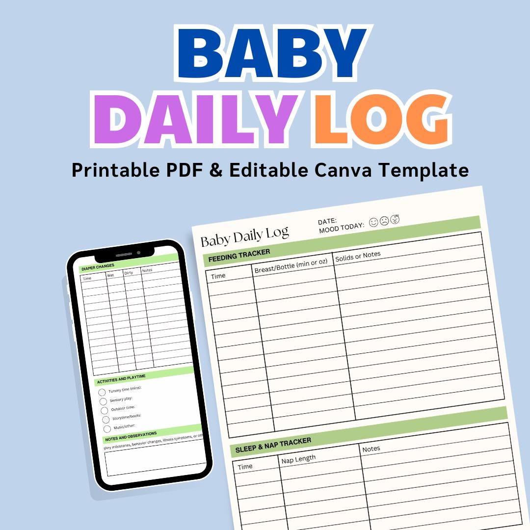 Baby Daily Log Printable & Editable Canva Template - Etsy