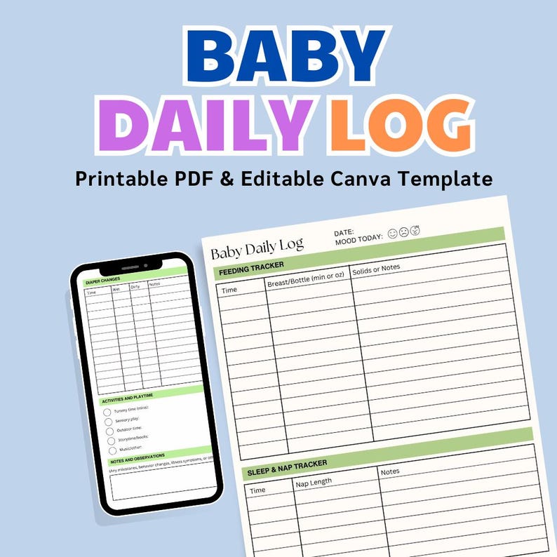Baby Daily Log Printable & Editable Canva Template - Etsy Canada