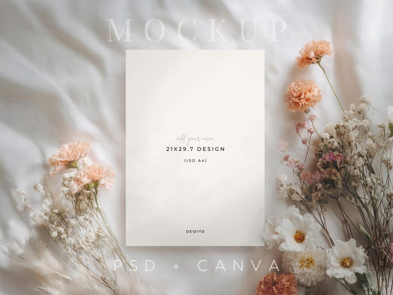 A4 Card Styled Scene Mockup – Petal & Light | PSD + Canva Presentation ...