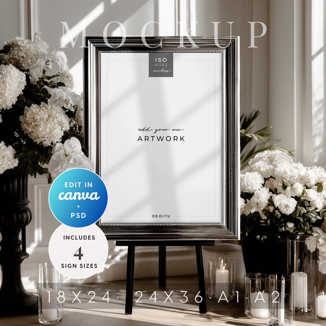 Orchid Noir Wedding Easel Sign Canva Mockup: Welcome, Seating Chart ...