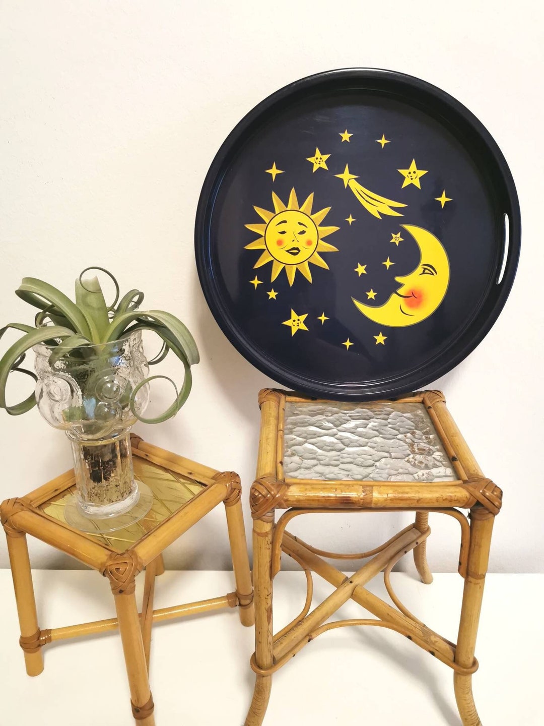 Round Tray Sun, Moon and Stars, True Vintage 80s, Serving Tray Dark ...