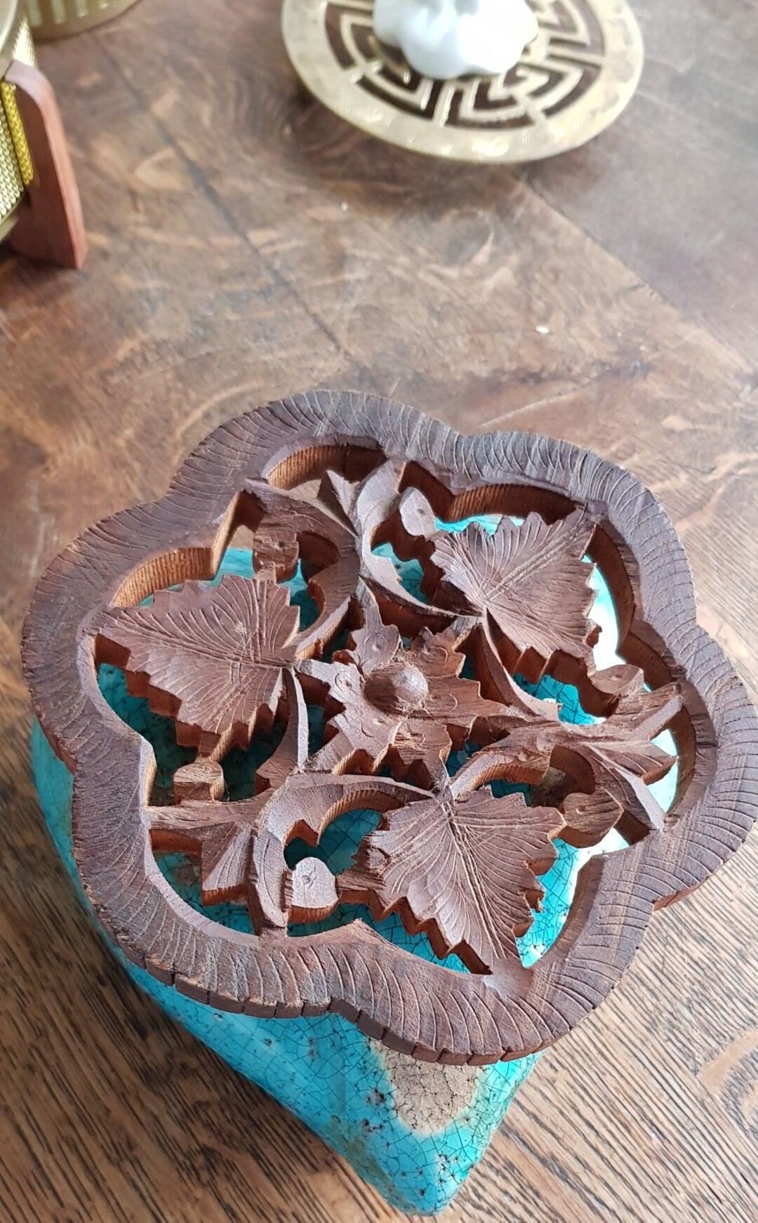 Vintage Beautiful Teak Coaster With Floral Motifs True Vintage, Coaster ...