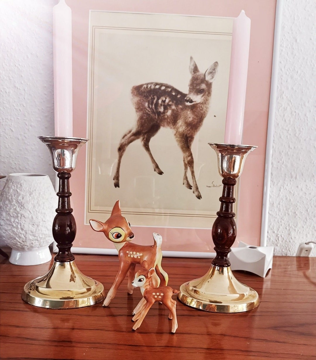 2 Beautiful Candlesticks Wood and Brass, Retro Glam Candlesticks - Etsy UK
