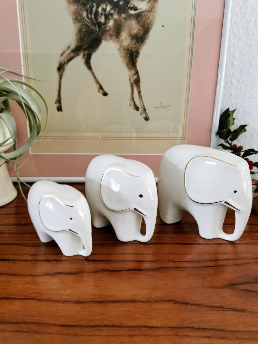 Porcelain Elephants Set of 3, Vintage Elephants, Ceramic Elephants ...
