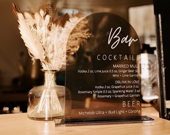 Acrylic Bar Menu for Wedding, Bar Menu, Acrylic Menu, Arch Menu, Bar ...