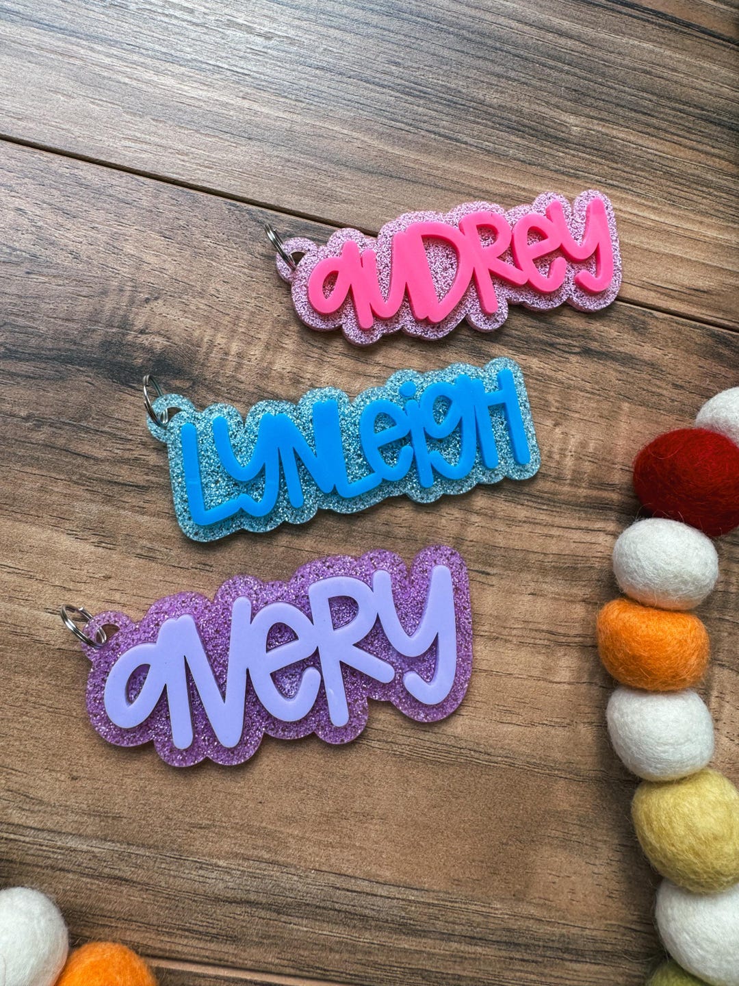 3D Glitter Acrylic Name Tag, Personalized Kids Backpack Keychain, Book ...