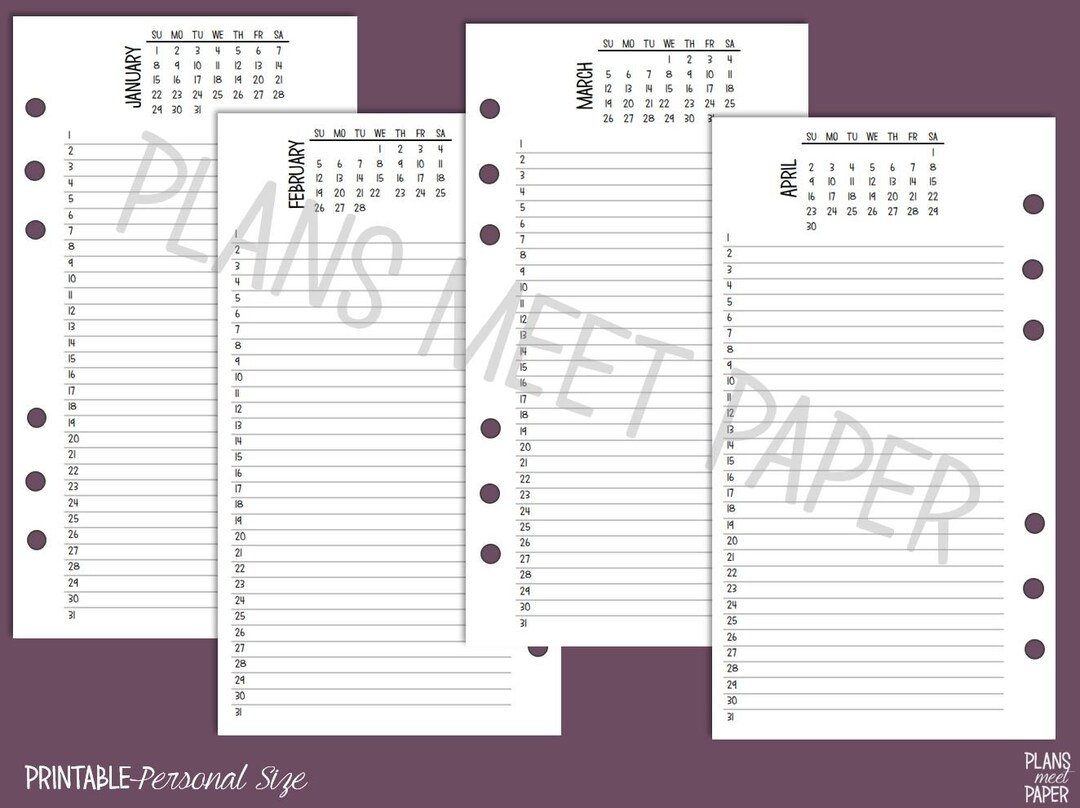 PRINTABLE Personal 2023 Month on One Page Inserts - Etsy