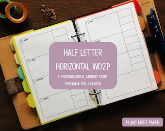 PRINTABLE Weekly Planner Insert Half Letter Horizontal Week | Etsy
