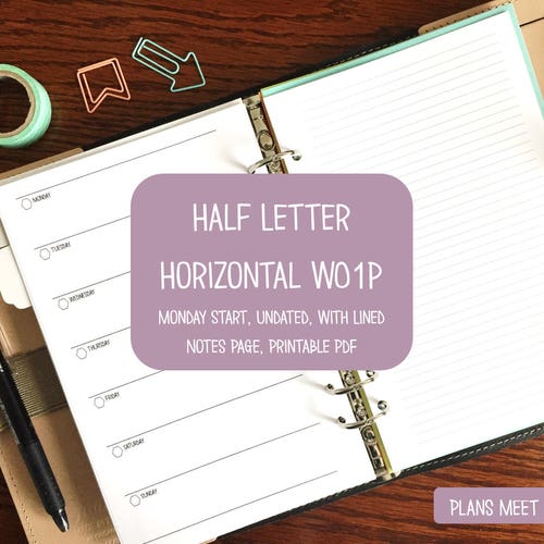PRINTABLE Weekly Planner Insert Half Letter Horizontal Week - Etsy