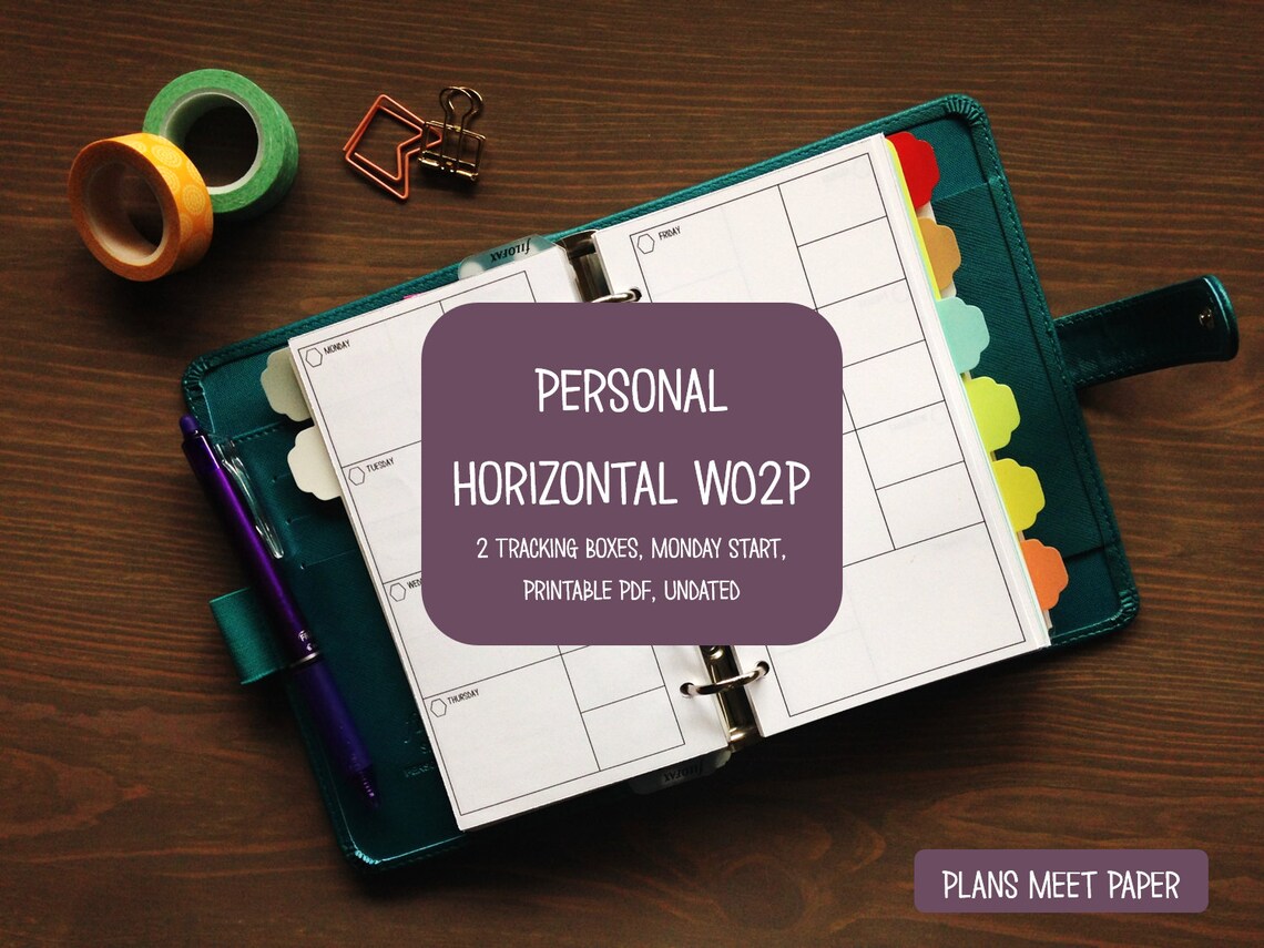 PRINTABLE Personal Weekly Planner Insert, Horizontal Week on 2 Pages ...