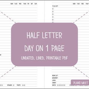 PRINTABLE Half Letter Daily Insert, Day on 1 Page, Lined, Undated - Etsy