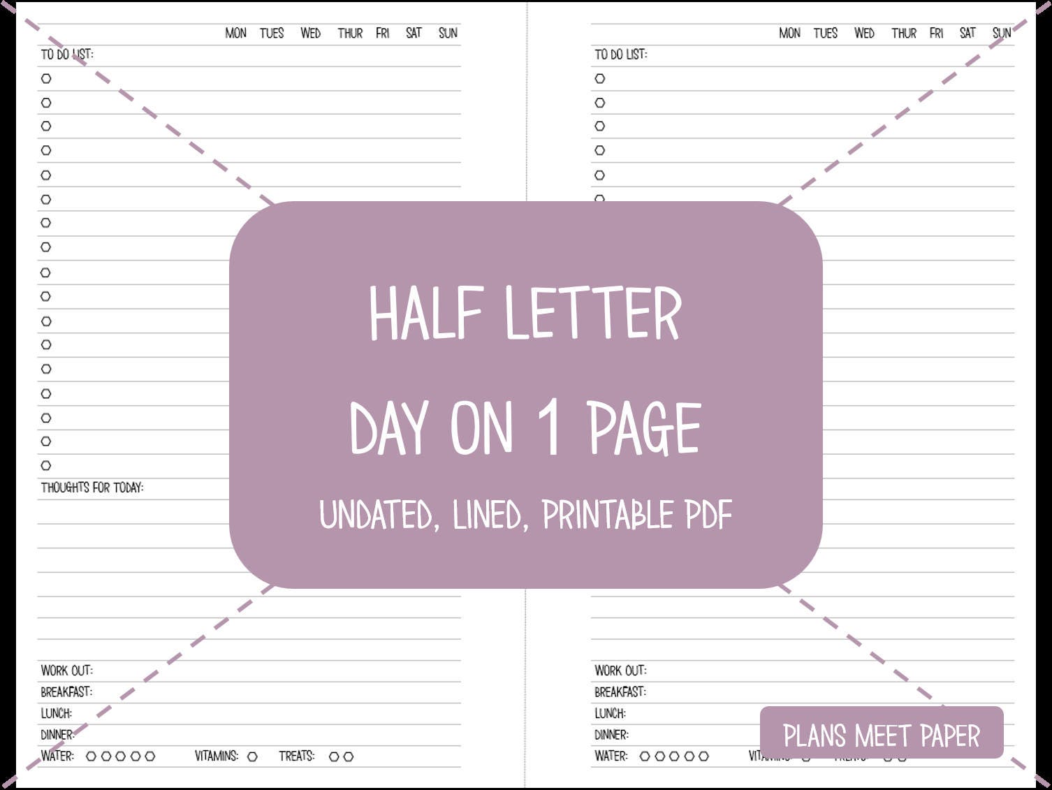 PRINTABLE Half Letter Daily Insert, Day on 1 Page, Lined, Undated - Etsy