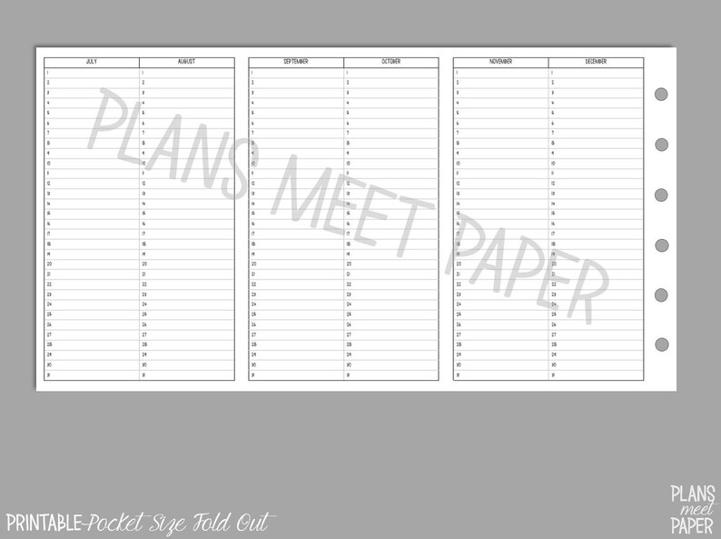 PRINTABLE Pocket Size Fold Out Yearly Insert, 12 Month Planner, Undated ...