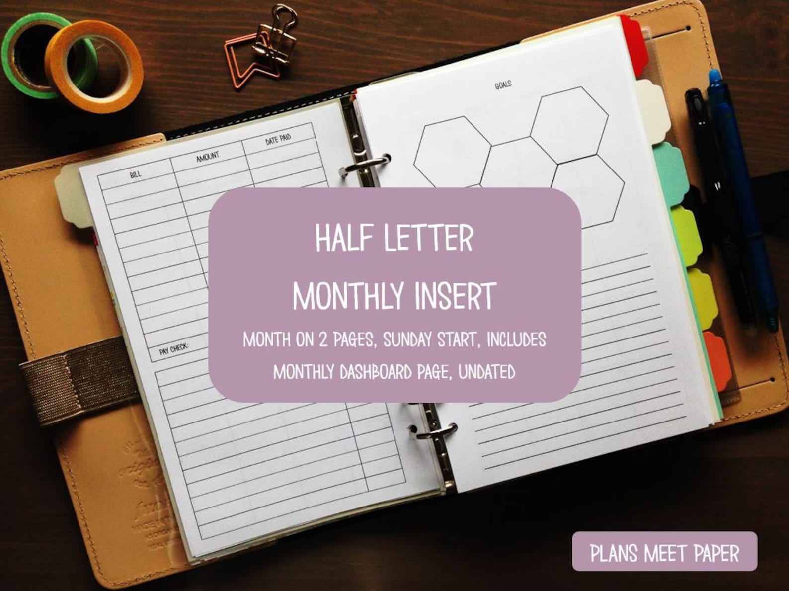 PRINTABLE Half Letter Month on Two Pages Insert, Undated, Includes ...
