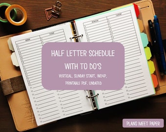 PRINTABLE Half Letter Vertical Schedule With to Dos Week on 4 | Etsy