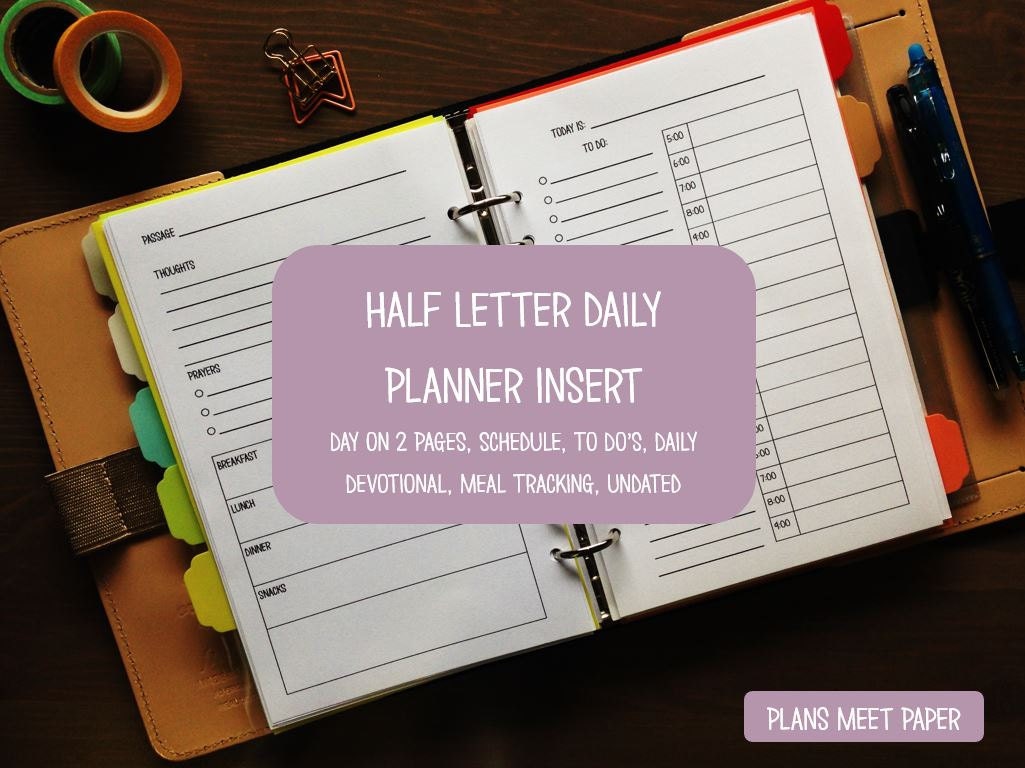 PRINTABLE Half Letter Day on 2 Pages Insert Undated - Etsy