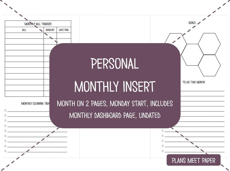 PRINTABLE Personal Month on Two Pages Insert Undated | Etsy