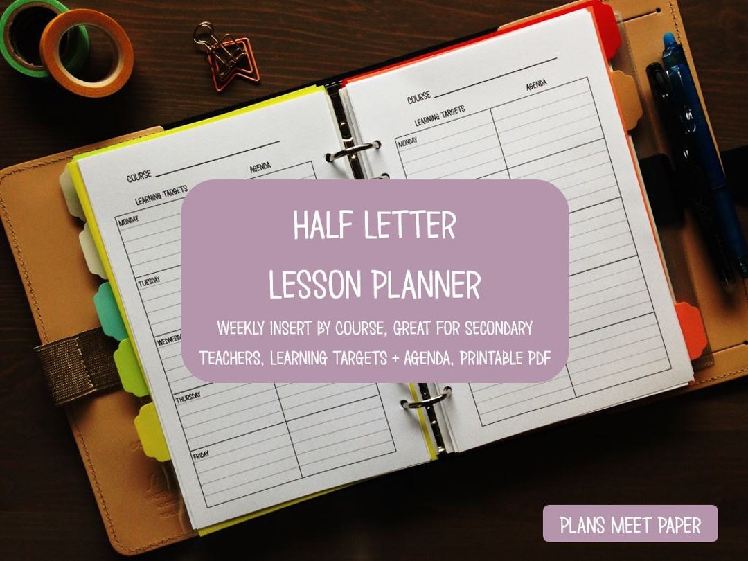 PRINTABLE Half Letter Weekly Lesson Planner, Great for Secondary ...