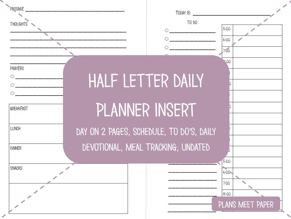 PRINTABLE Half Letter Day on 2 Pages Insert Undated - Etsy