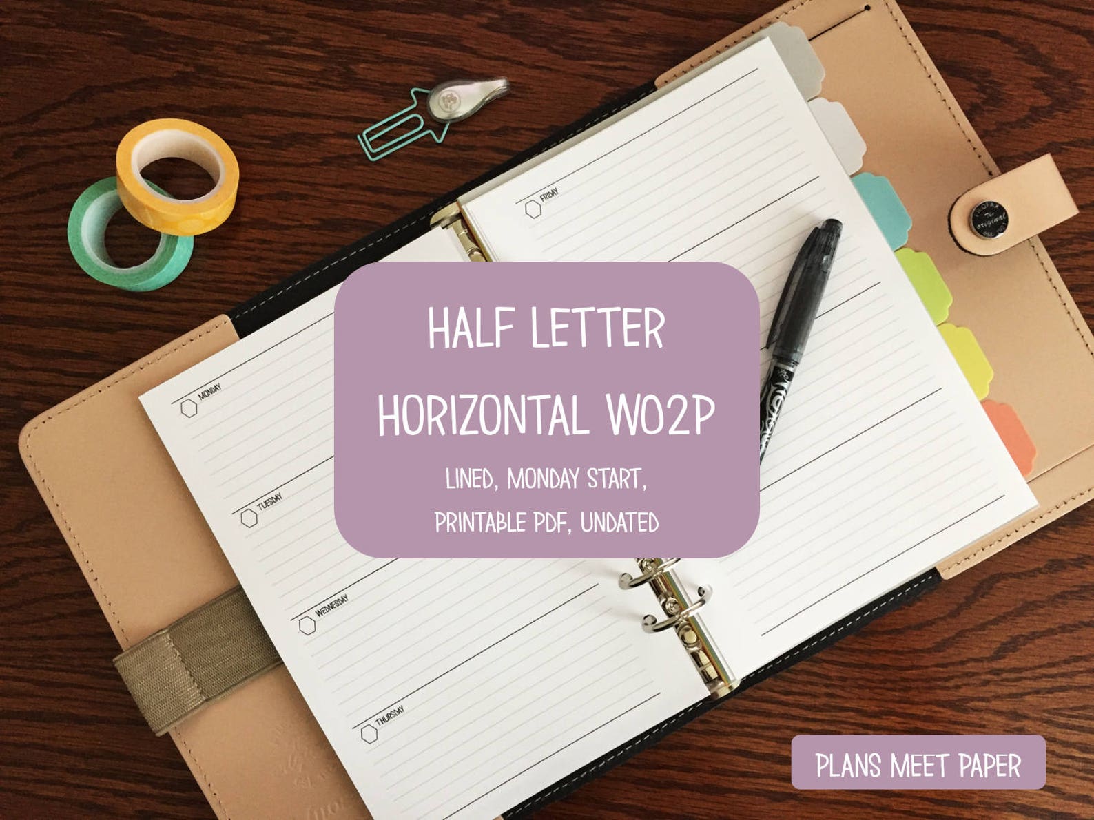 PRINTABLE Half Letter Horizontal Weekly Insert Week on 2 Pages Lined ...