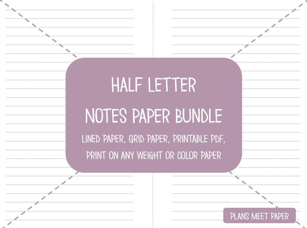 PRINTABLE Half Letter Notes Paper Bundle, Lined and Grid Paper - Etsy